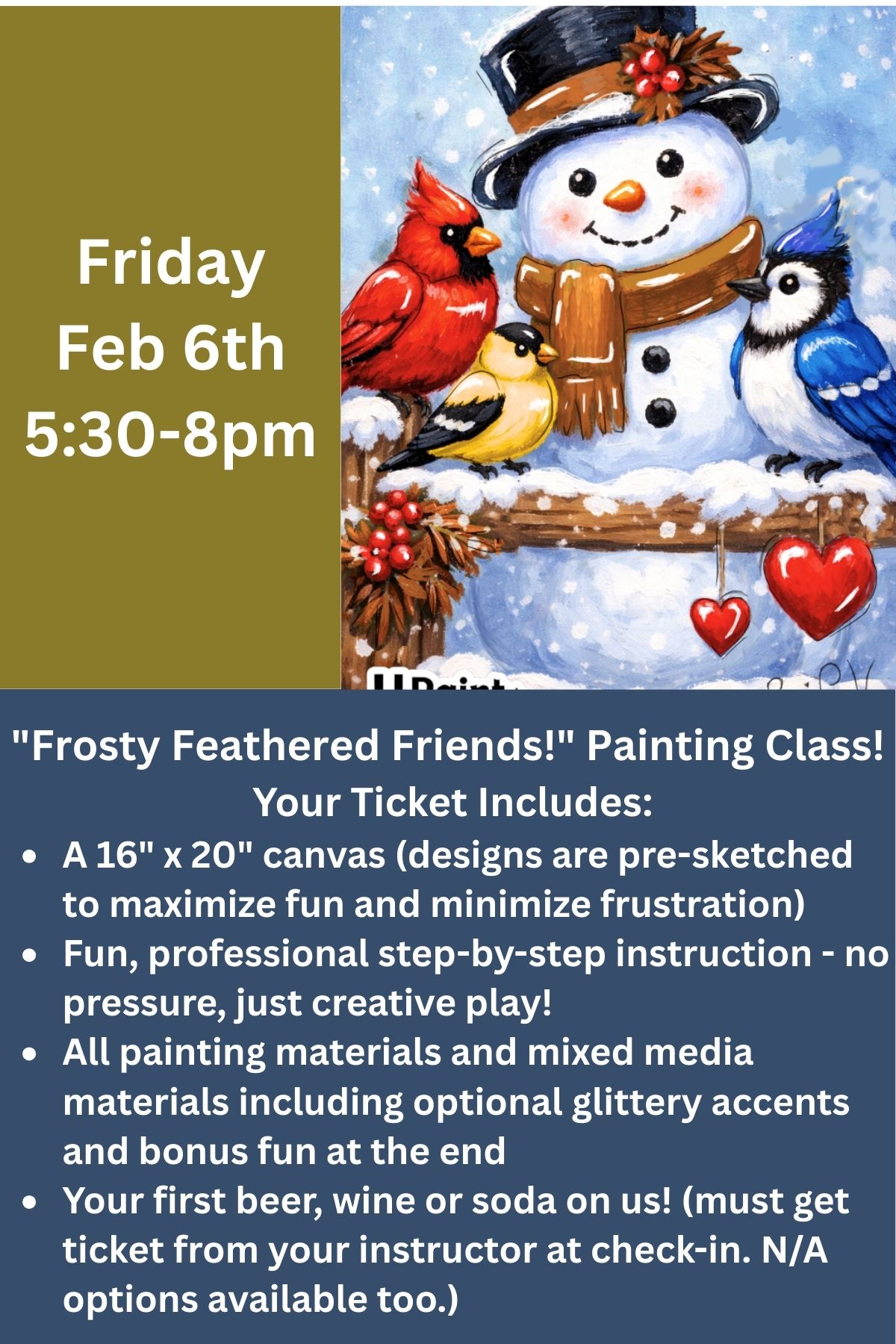 "Frosty Feathered Friends!" Painting Class! - Sam's Pizza